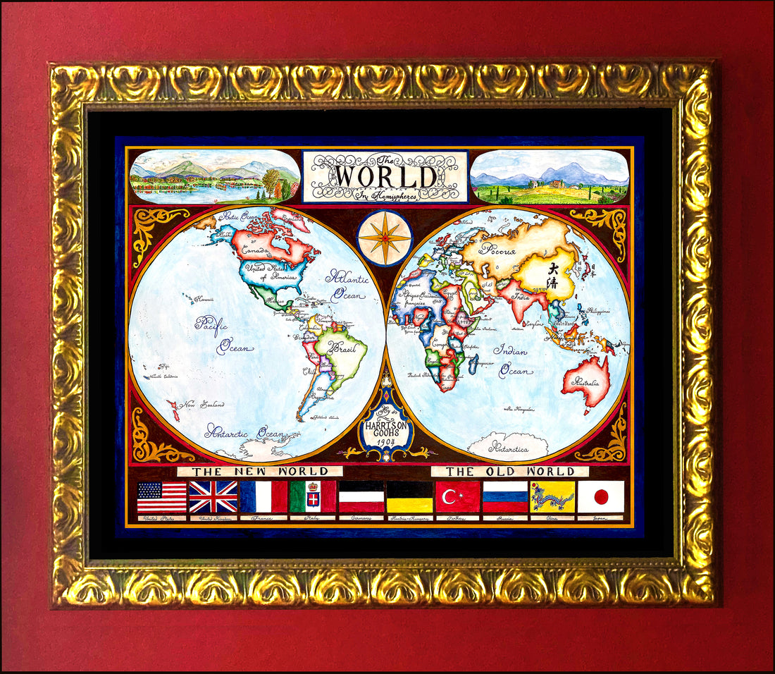 Antique Style World Map 1904; Double-Hemisphere World Map; Endonym Glo ...
